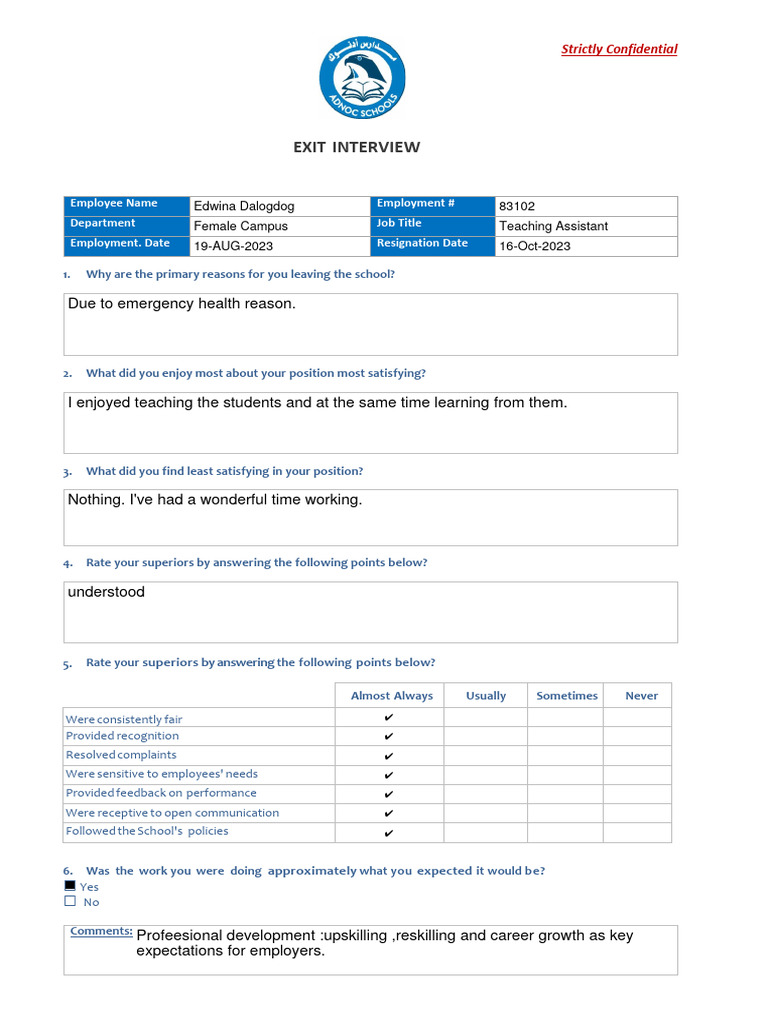 Exit Form 1 | PDF | Employment | Employee Retention