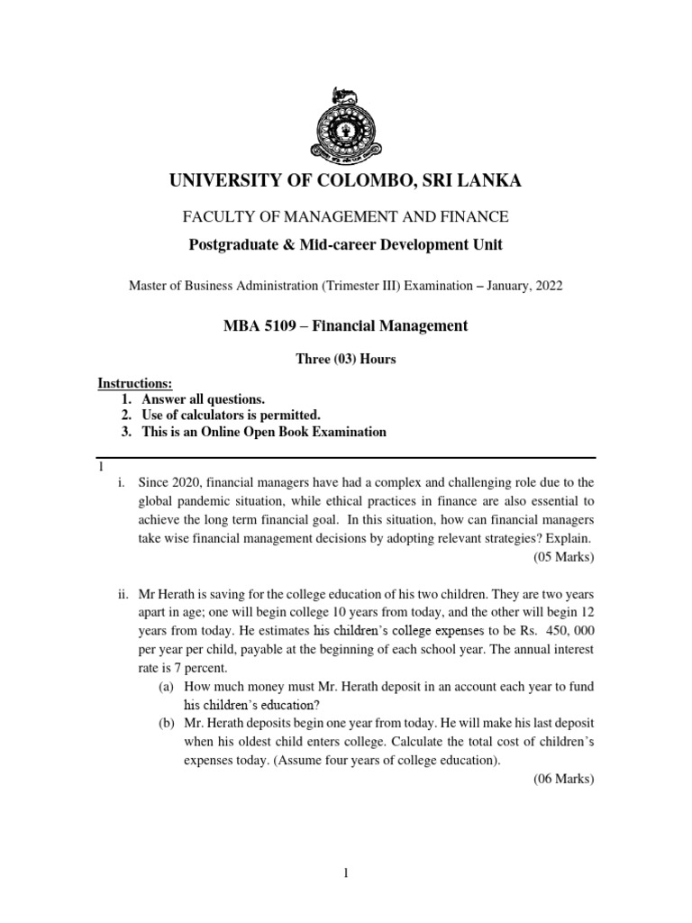 MBA 5109 - Financial Management (MBA 2020-2022) | PDF | Net Present ...