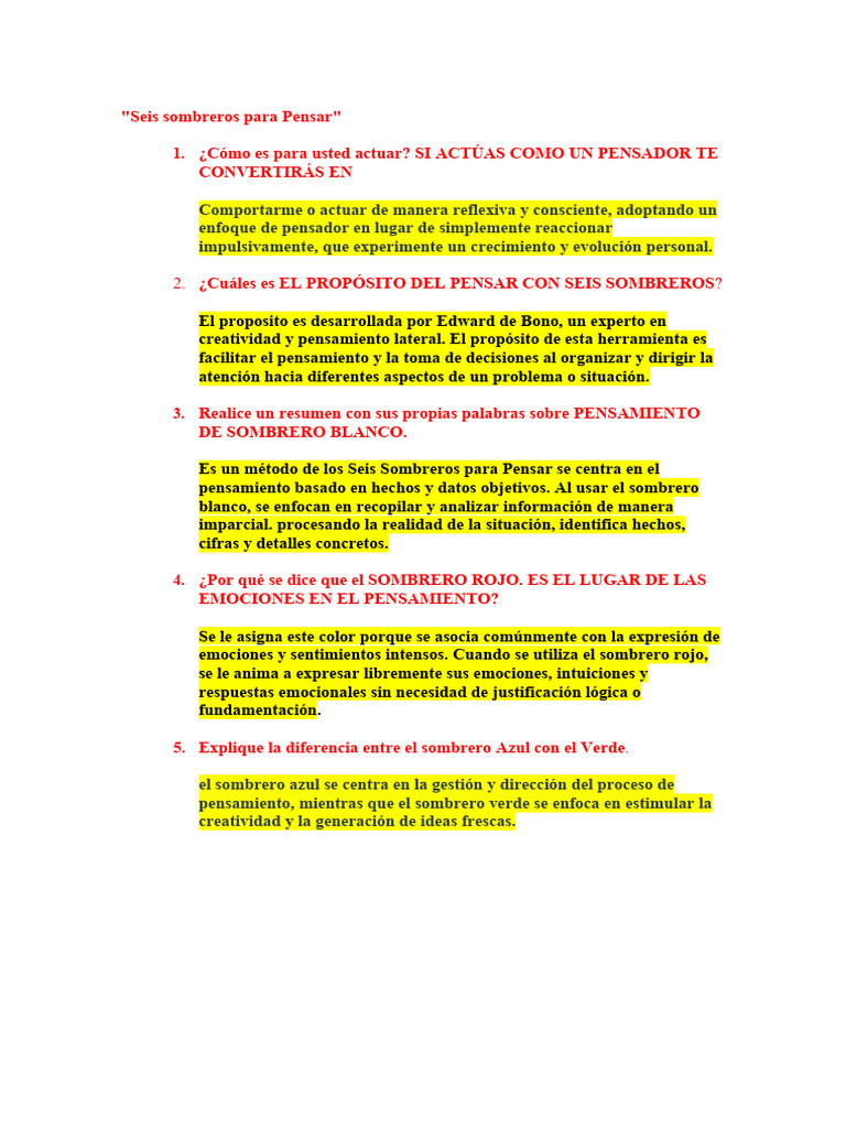 Los Seis Sombreros Innovacion IED. | PDF | Relaciones personales ...