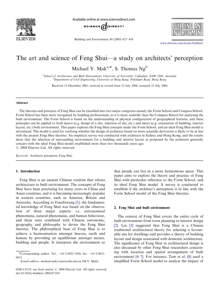 The Art And Science Of Feng Shui A Study On Architects Perception