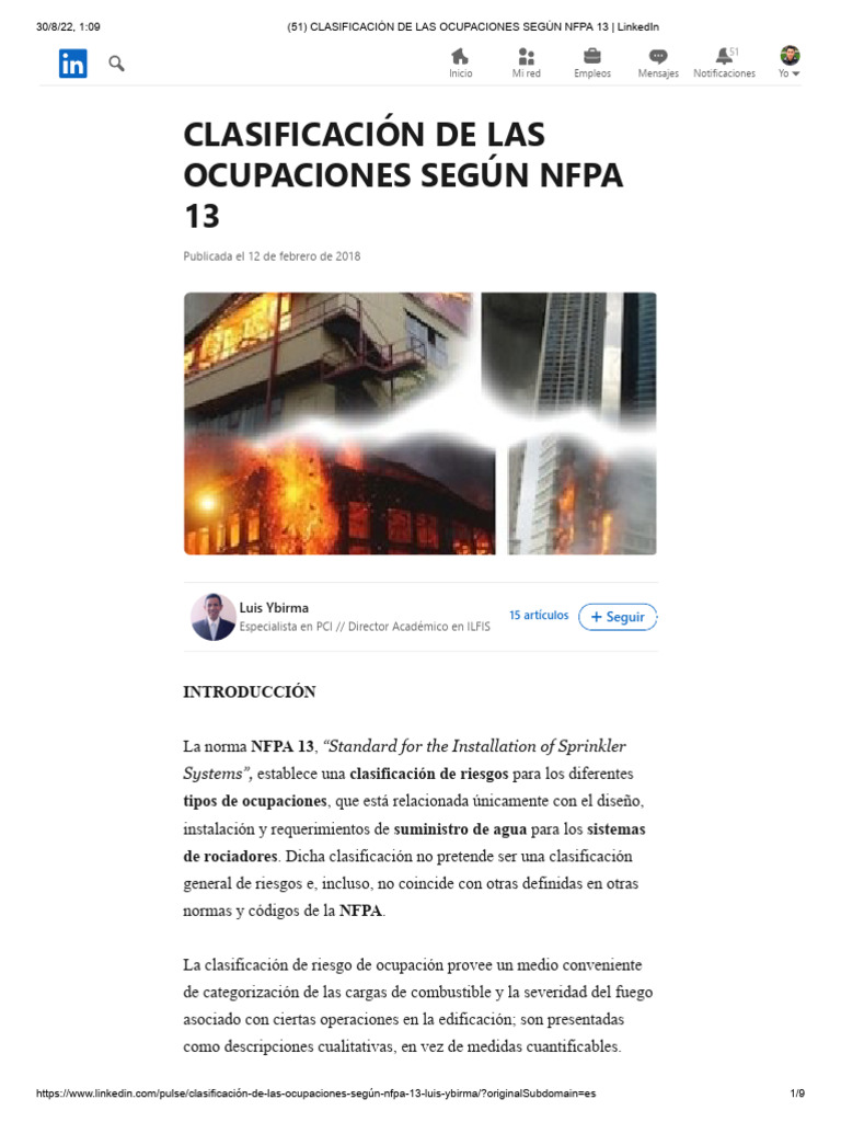 Clasificación de Las Ocupaciones Según Nfpa 13 - Linkedin | PDF | Papel ...