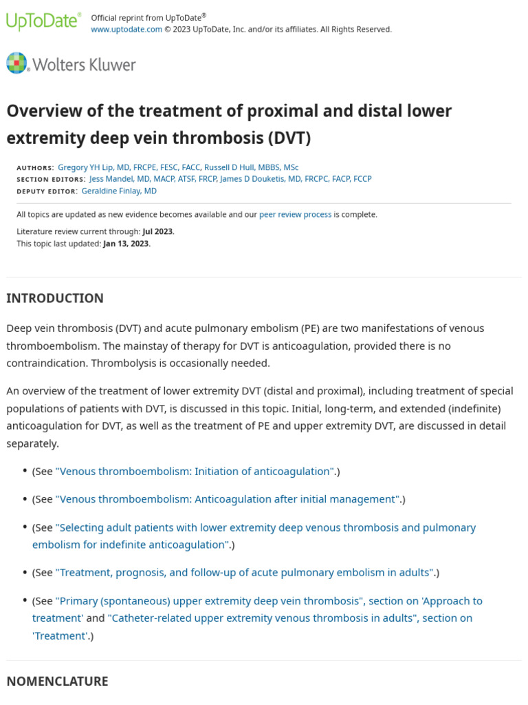 DVT - UpToDate | PDF | Thrombosis | Vein