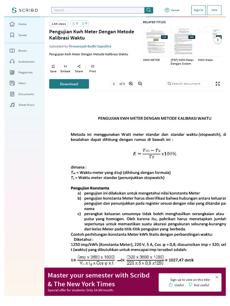 Qdoc - Tips - Pengujian KWH Meter Dengan Metode Kalibrasi Waktu | PDF