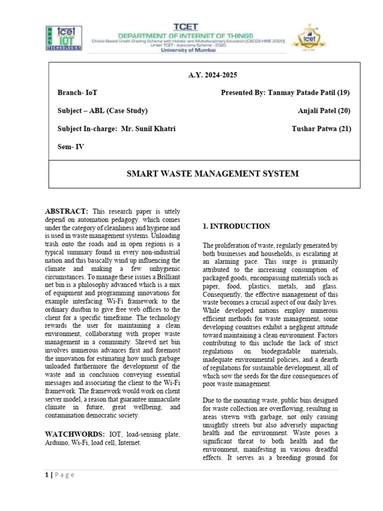 Smart Waste Management System | PDF | Internet Of Things | Infrastructure