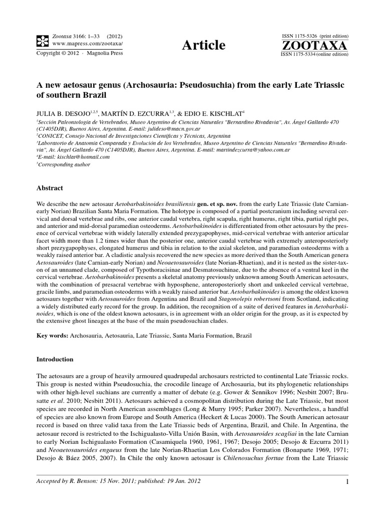 A New Aetosaur Genus (Archosauria, Pseudosuchia) From The Early Late ...
