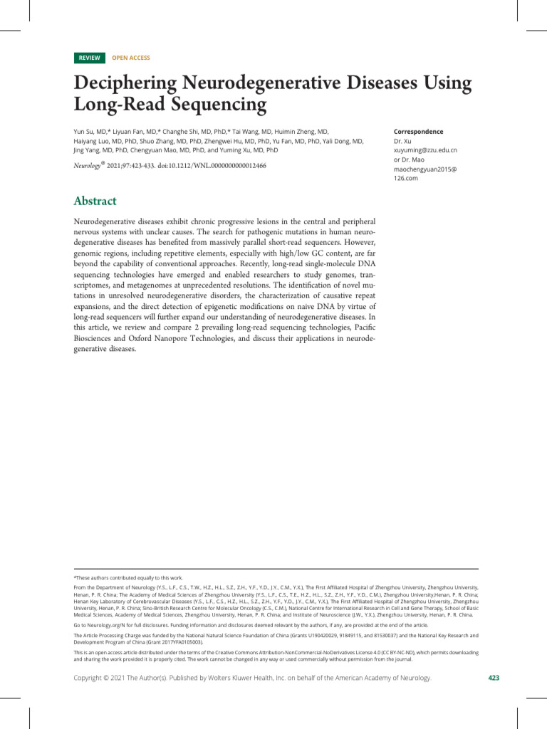 Deciphering Neurodegenerative Diseases Using Long-Read Sequencing | PDF | Dna Sequencing | Dna