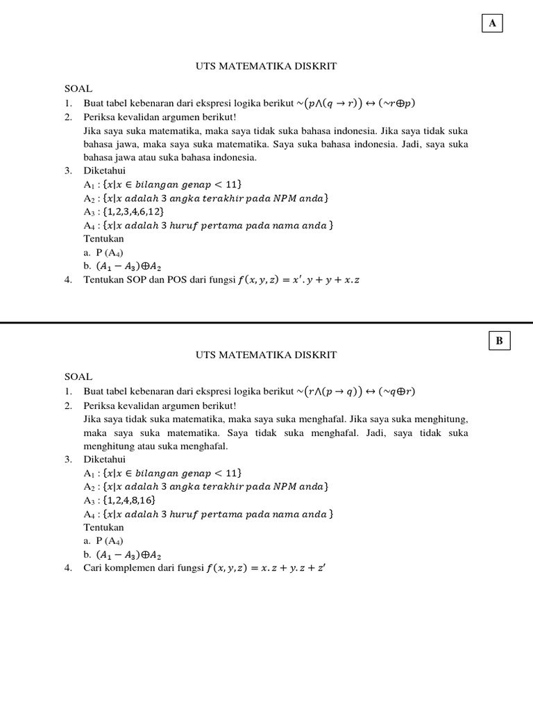 UTS MATEMATIKA DISKRIT REGULER Fix | PDF