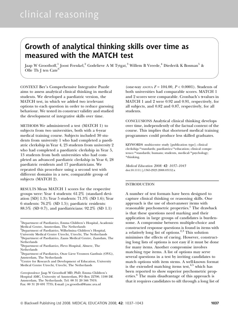 Growth of Analytical Thinking Skills Over Time As Measured With The ...
