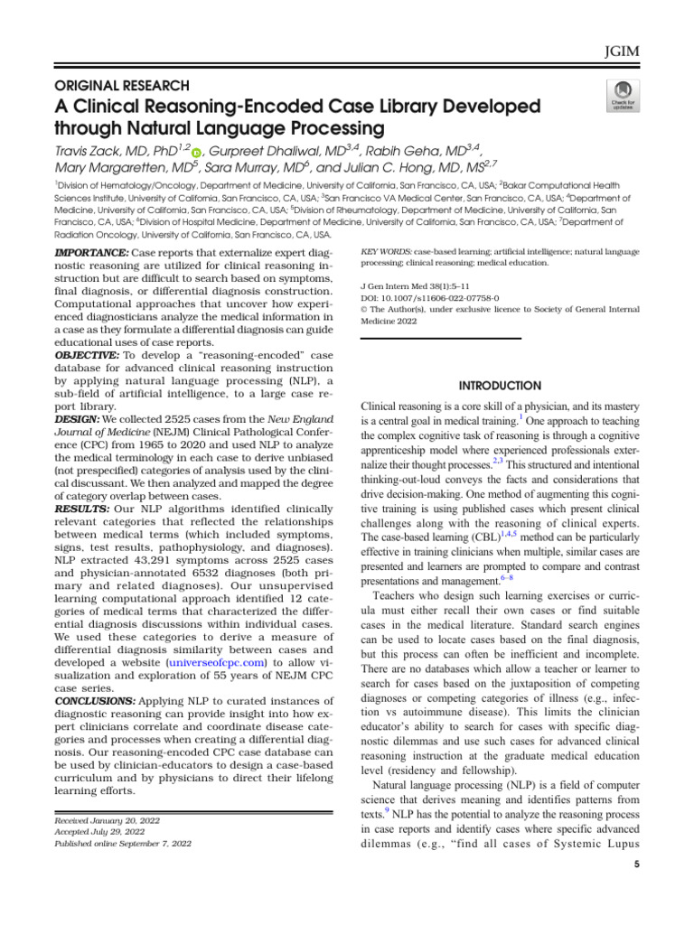 A Clinical Reasoning-Encoded Case Library Developed Through Natural ...