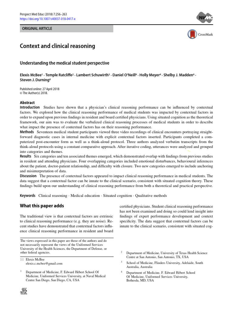 Context and Clinical Reasoning | PDF | Medical Diagnosis | Reason