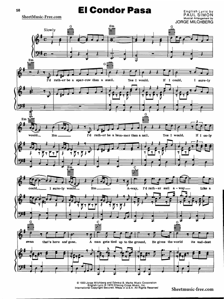 El Condor Pasa Sheet Music Simon and Garfunkel SheetMusic | PDF