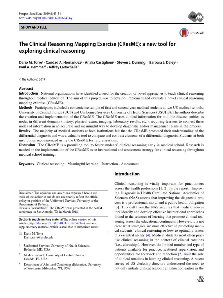 The Clinical Reasoning Mapping Exercise (CResME) ) | PDF | Medical ...