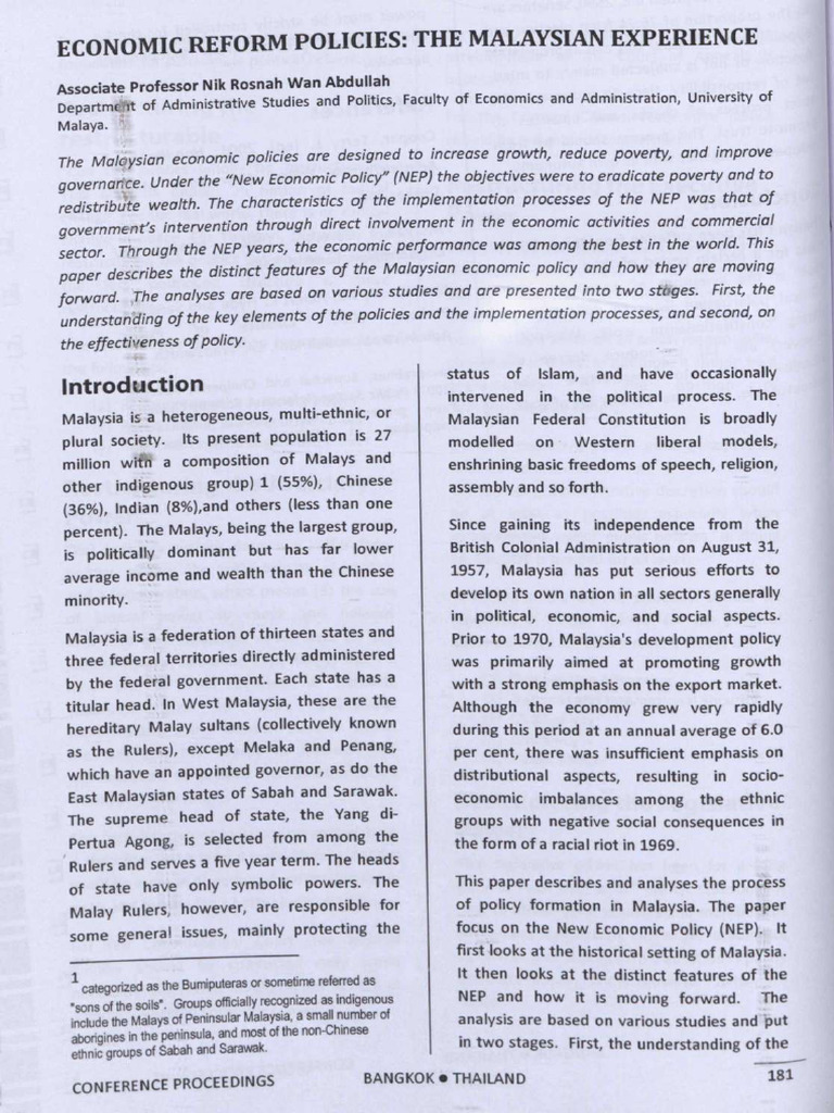 ECONOMIC_REFORM_POLICIES. | PDF | Malaysia | Economies