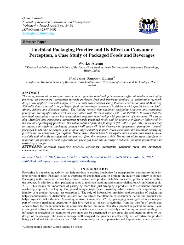 Unethical Packaging Practice and Its Effect On Consumer Perception, A Case Study of Packaged ...