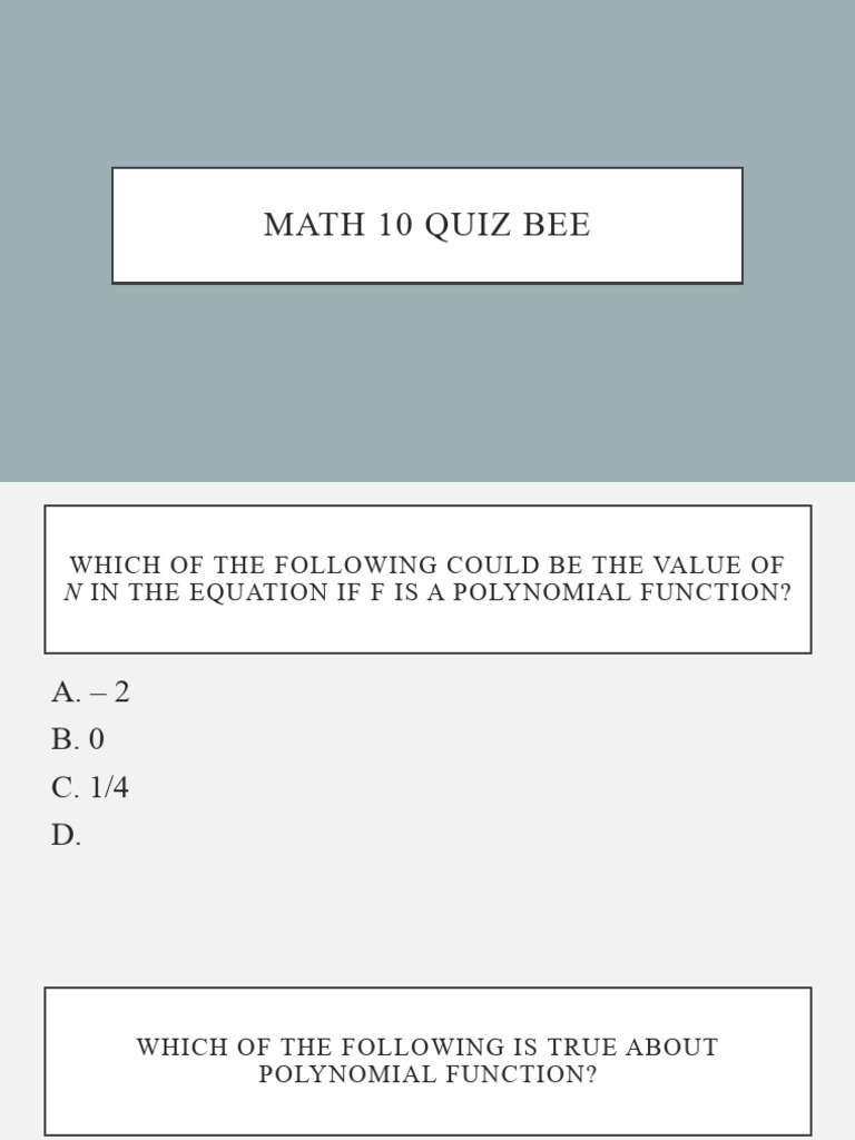 Grade 10 Math Quiz Bee Review | PDF | Polynomial | Tangent