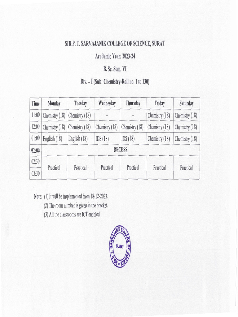 Revised BSC Sem - 6 - Time Table - 23-24 | PDF
