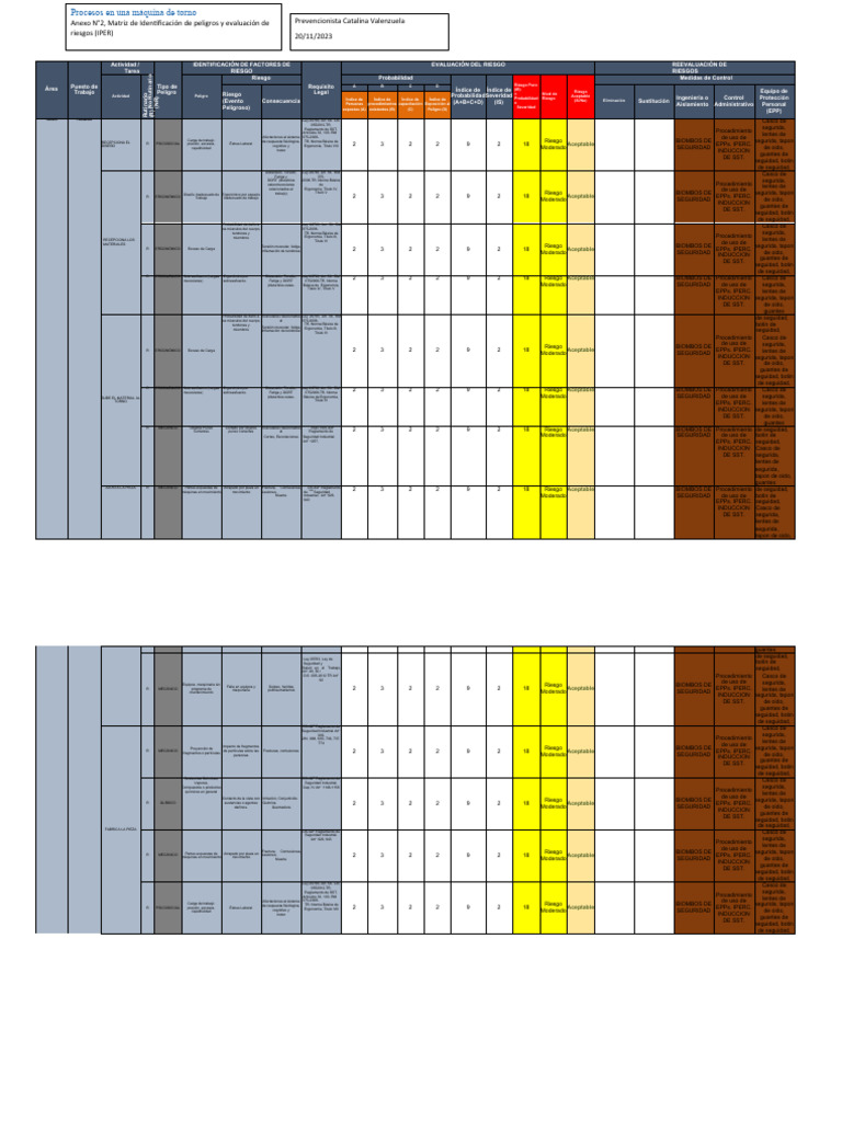 Anexo N°2, Matriz de Identificación de Peligros y Evaluación de Riesgos (IPER) | PDF | Factores ...