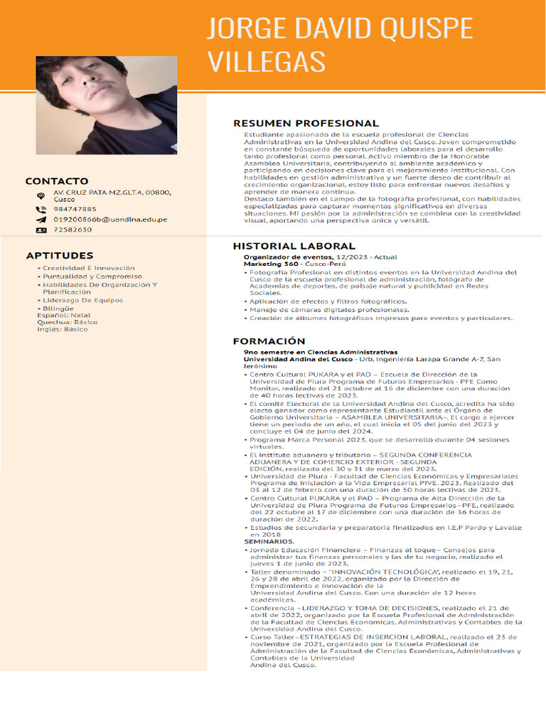 Jorge David Quispe Villegas CV | PDF
