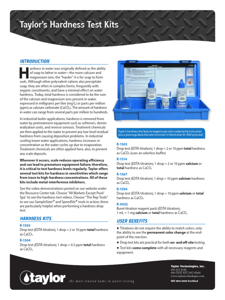 Taylor Hardness Test Kits | PDF | Chemical Substances | Materials
