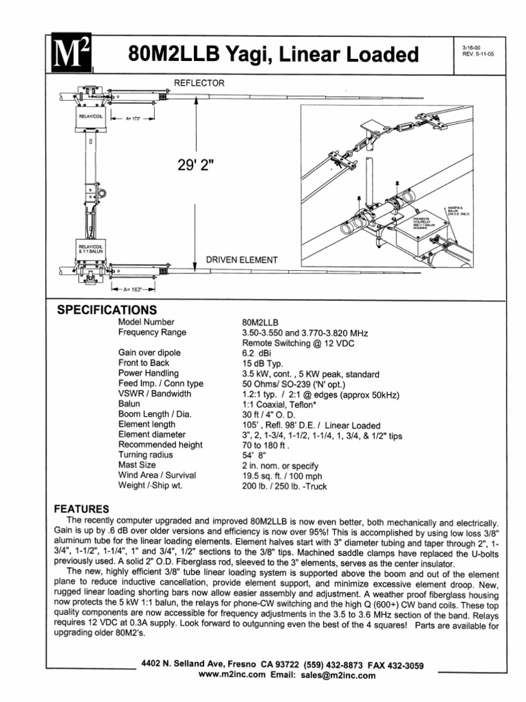 Antena Linear Yagi Modelo 80m2llb | PDF