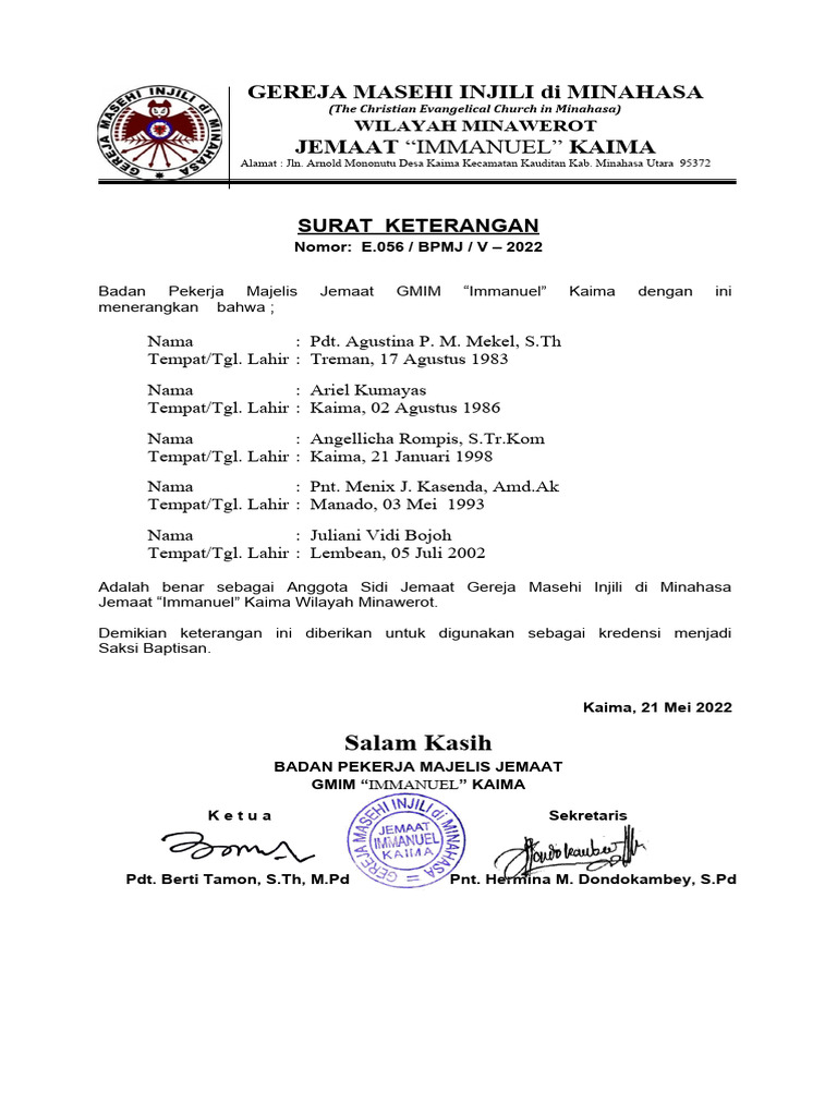E.056 SURAT KET ANNG. SIDI JEMAAT Kolektif | PDF