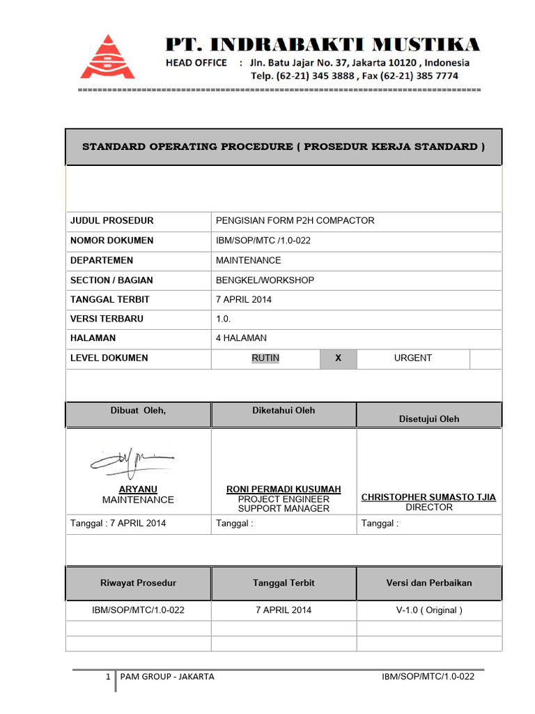 Prosedur Pengisian Form P2H Compactor | PDF