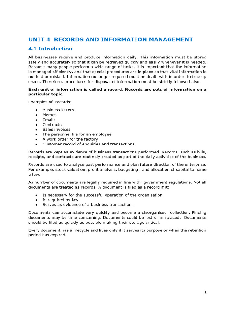 Revised UNIT 4 Records and information management (1) | PDF | Microform | Computer File