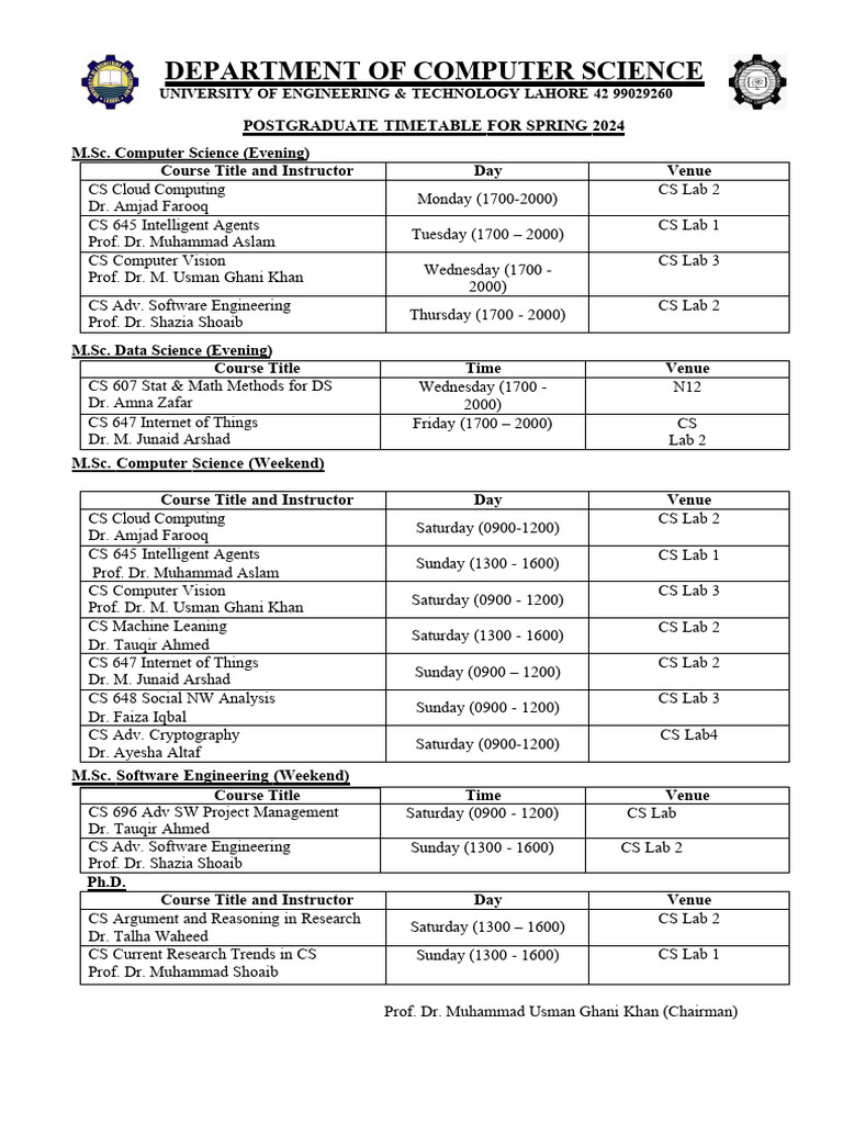 Time table Spring 2024 | PDF | Physical Sciences | Information Technology