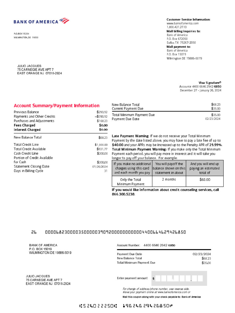 Bank of America Bank Statement | PDF | Credit Card | Annual Percentage Rate