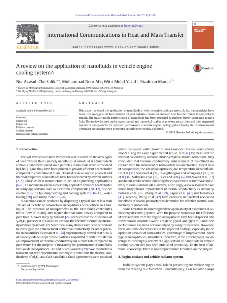 A Review On The Application of Nanofluids in Vehicle Engine Cooling ...