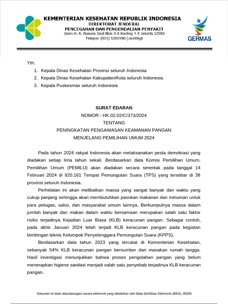 Se Dirjen P2P - Keamaman Pangan Menjelang Pemilu 2024 | PDF