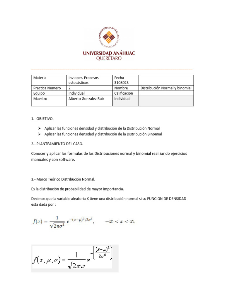 Practica 2 Estocasticos | PDF | Distribución normal | Variable aleatoria
