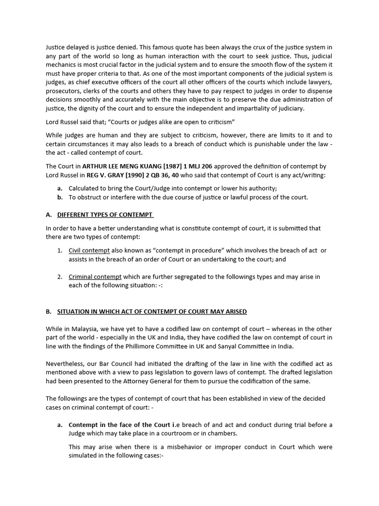 Final Q3 Explain Different Types of Contempt How Each Situation May ...