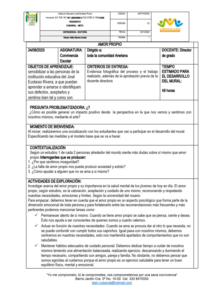 Mural Escolar de Amor Propio | PDF | Autoestima | Amor