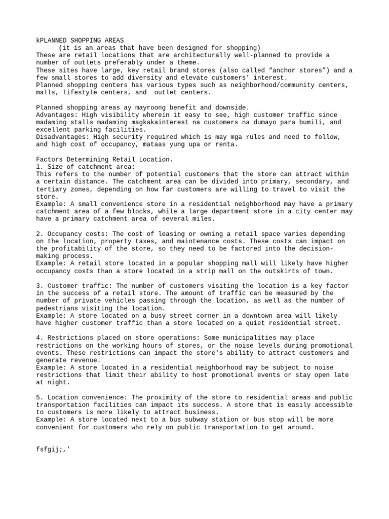 Planned Shopping Areas | PDF | Retail | Shopping Mall