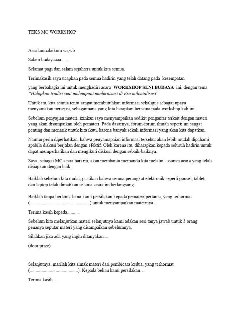 Teks Moderator Workshop - 2 - Des | PDF
