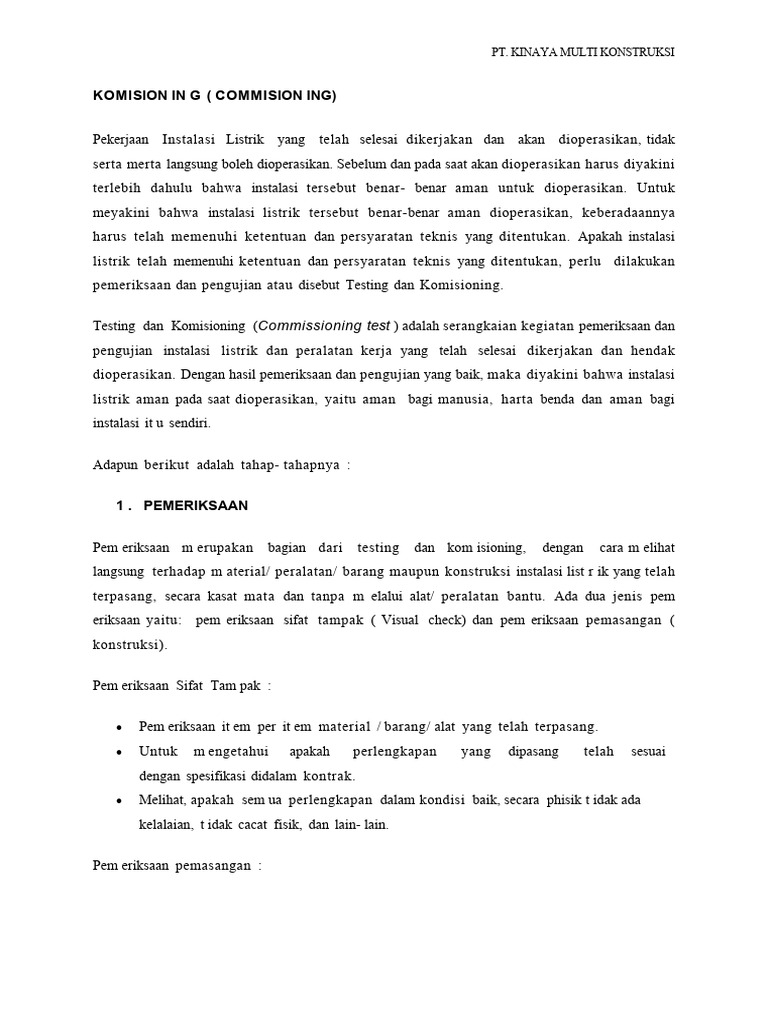 Proses Testing dan Komisioning Instalasi Listrik | PDF | Teknologi ...
