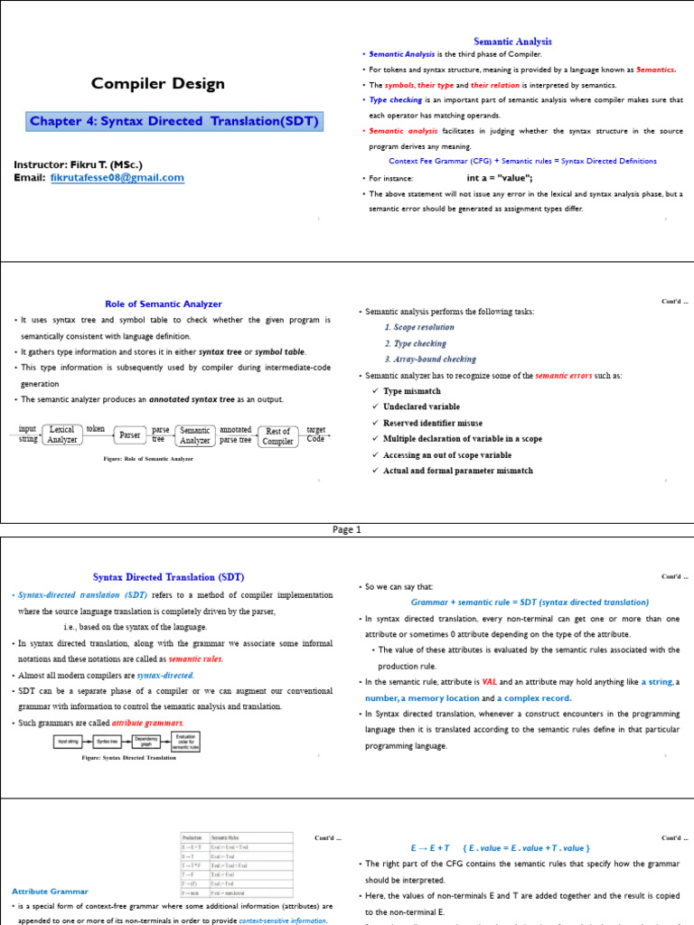 Chapter 4 Syntax Directed Translation (SDT) | PDF | Parsing | Compiler