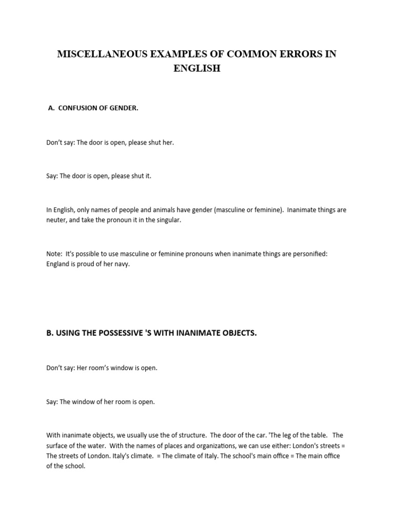 Miscellaneous Eng Errors | PDF | Grammatical Gender | Semantic Units