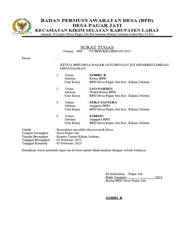 Surat Tugas BPD | PDF