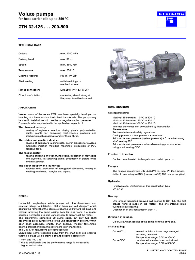 Bombas ZTN Aceite Termico | PDF | Pump | Bearing (Mechanical)