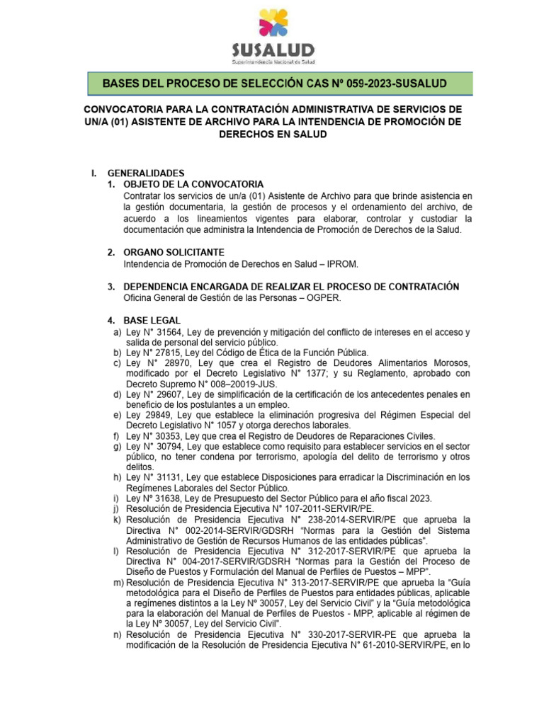 Bases Del Proceso Cas N°059-2023 Iprom | PDF | Apelación | Derecho laboral