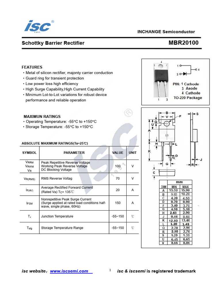 MBR20100 InchangeSemiconductor | PDF | Rectifier | Electric Power