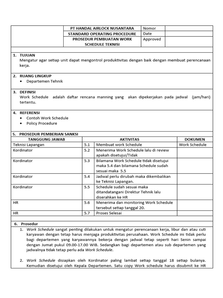 Prosedur Pembuatan Work Schedule Teknisi | PDF
