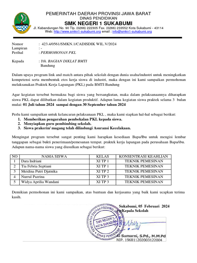 PERMOHONAN PKL Bmti 2024 | PDF