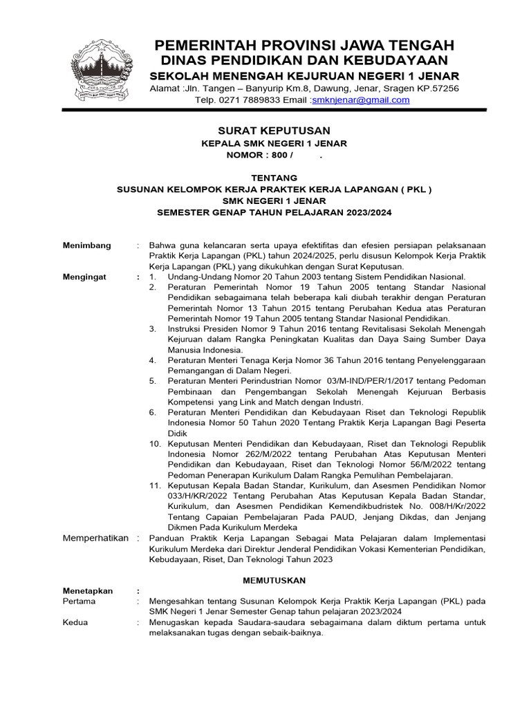 Susunan Pokja PKL SMK Negeri 1 Jenar | PDF