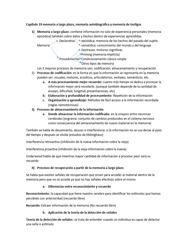 Resumen Capitulo 19 y 20 | PDF | Memoria | Recuperar (memoria)