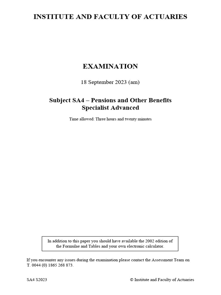 SA4 2023 Exam: Pensions & Benefits Analysis | PDF | Pension | Retirement