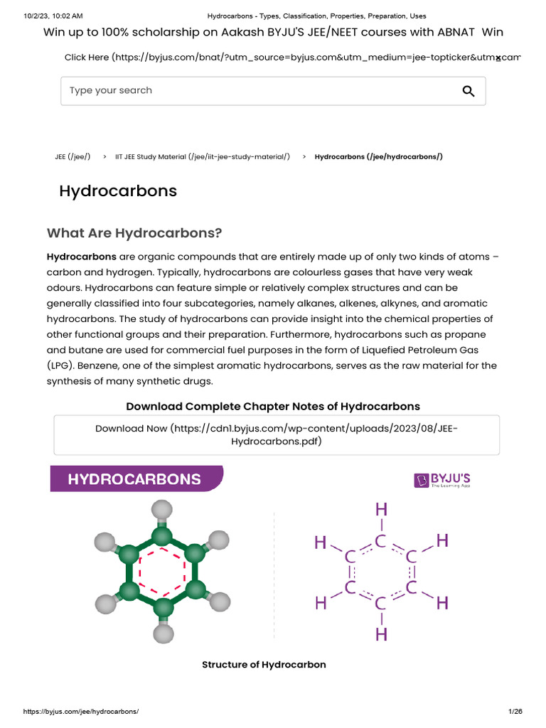Hydrocarbon Types and Properties Overview | PDF | Hydrocarbons | Alkene