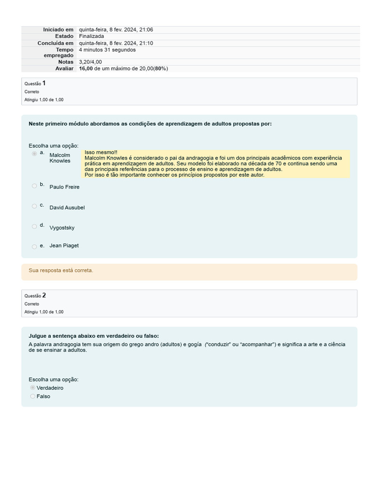 Exercício Avaliativo - Módulo 1 - Revisão Da Tentativa | PDF | Aprendizado | Ciência cognitiva